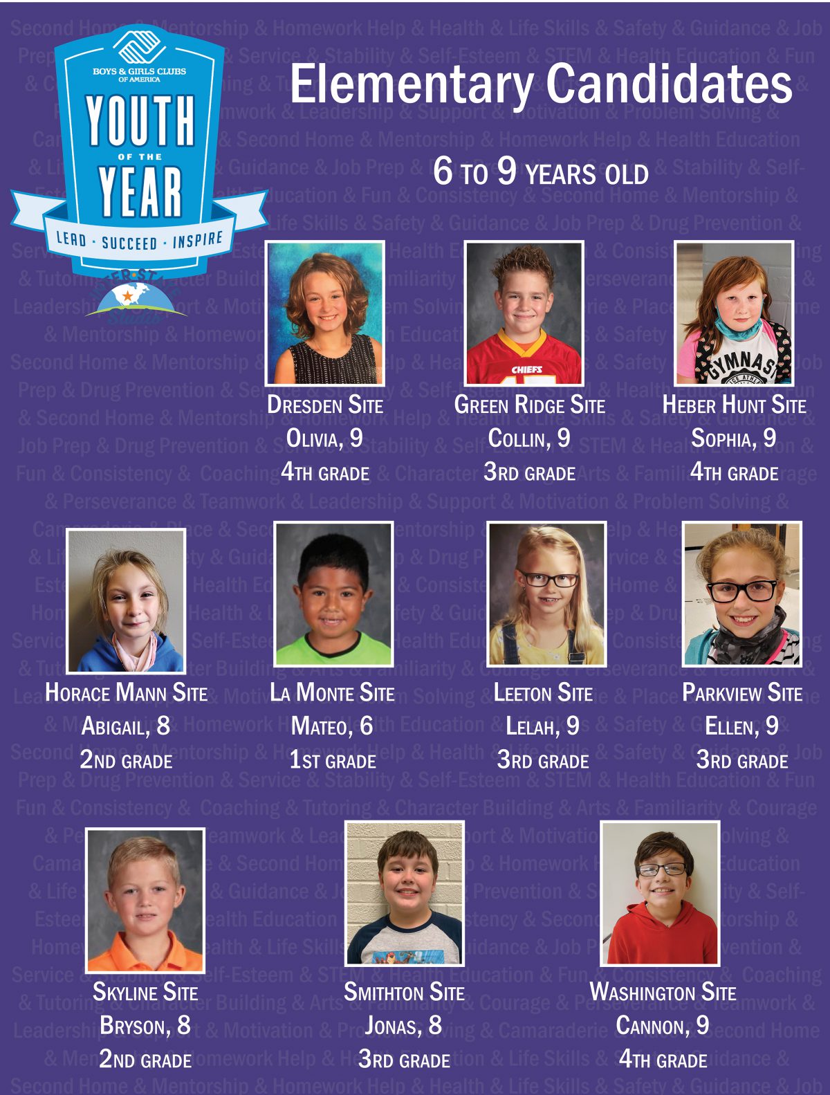 Youth of the Year, Elementary Candidates – Boys And Girls Club